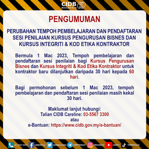 PERUBAHAN TEMPOH PEMBELAJARAN DAN PENDAFTARAN SESI PENILAIAN KURSUS PENGURUSAN BISNES DAN KURSUS ...