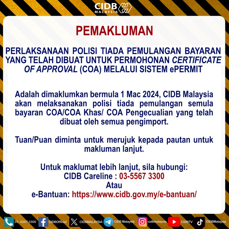 Surat Pemakluman Berkenaan Perlaksanaan Polisi Tiada Pemulangan Bayaran COA Melalui EPermit ...