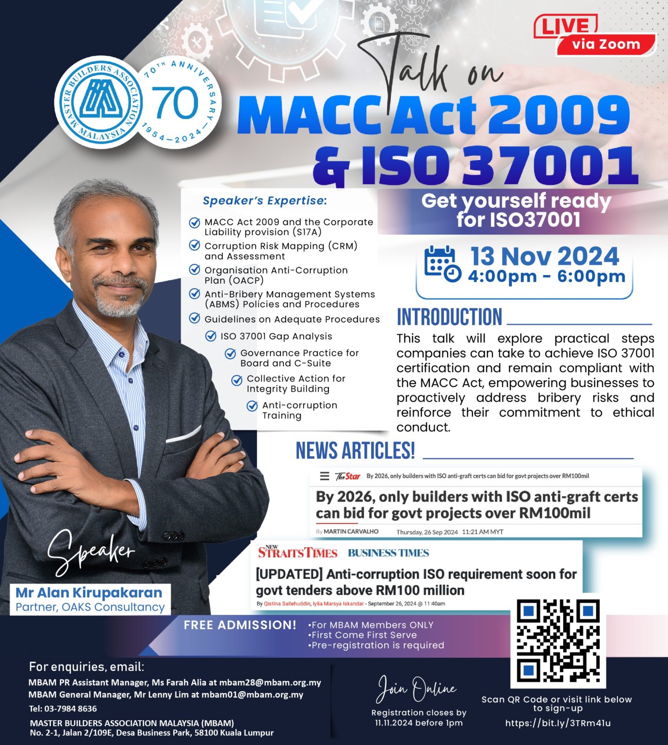 Talk on MACC Act 2009 & ISO 37001 | CIDB HQ